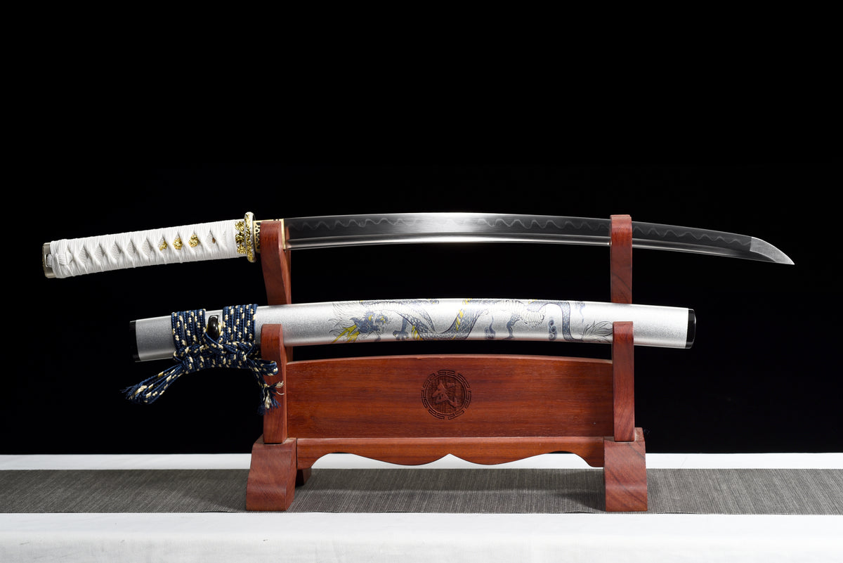 JIHPEN sword - Handmade Full Tang Wakizashi Sword Damascus Steel Clay ...