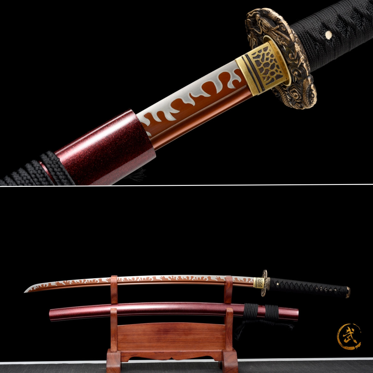 JIHPEN sowrd - Handmade Full Tang Katana 1095High-carbon steel RED Bla ...