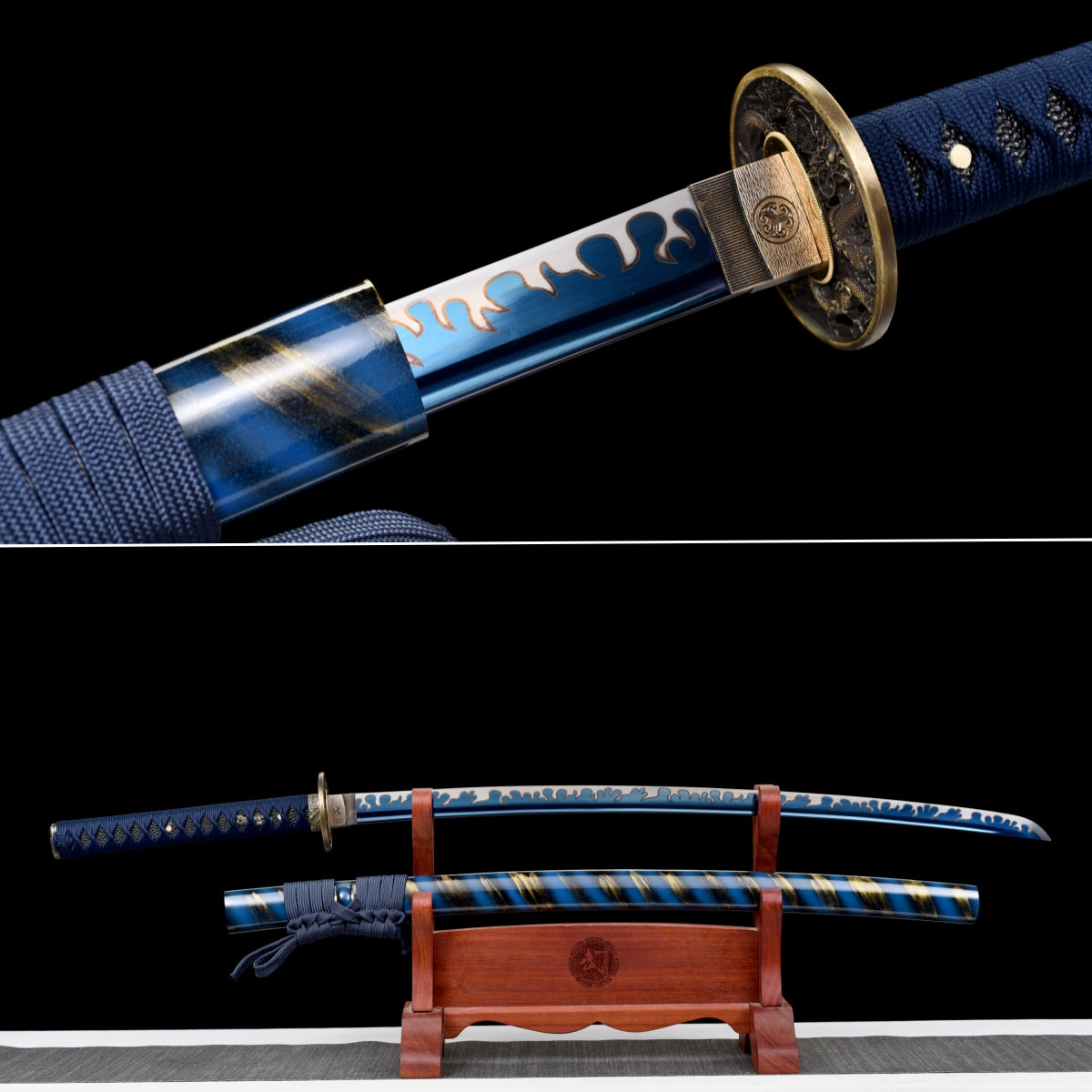 JIHPEN sowrd - Handmade full tang Katana 1095 High-carbon steel blue B ...
